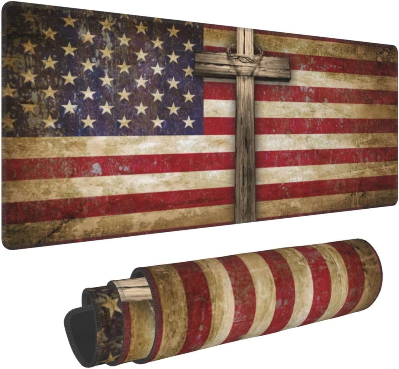 Vintage American Flag Wood Cross Mouse Pad 31.5x11.8 in Desk ...