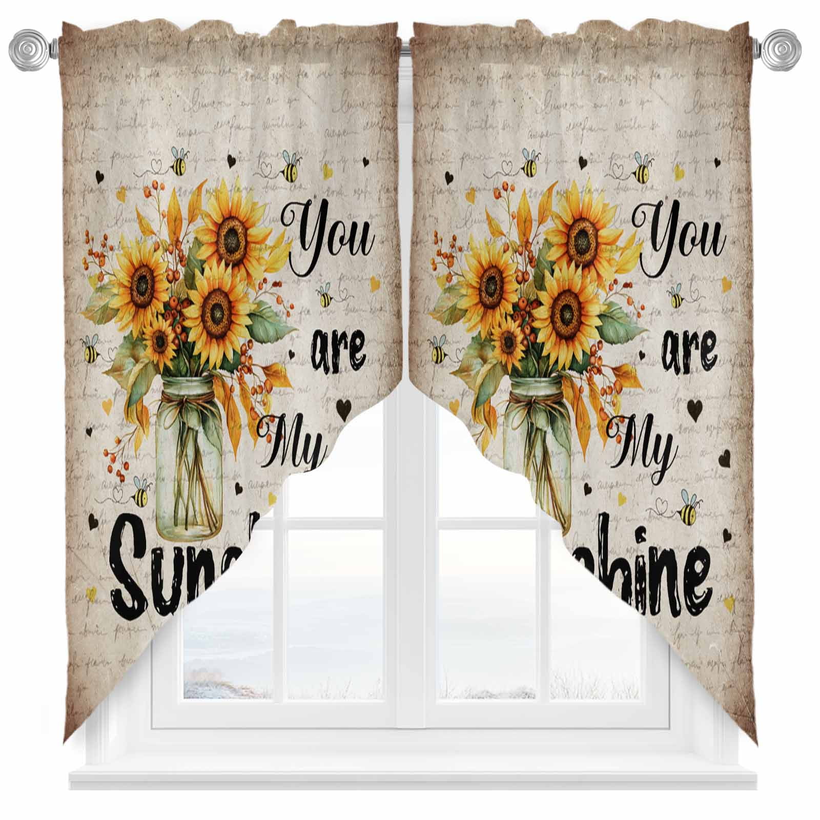 Vintage American Pastoral Swag Valances for Windows 2 Pack Sunflowers ...