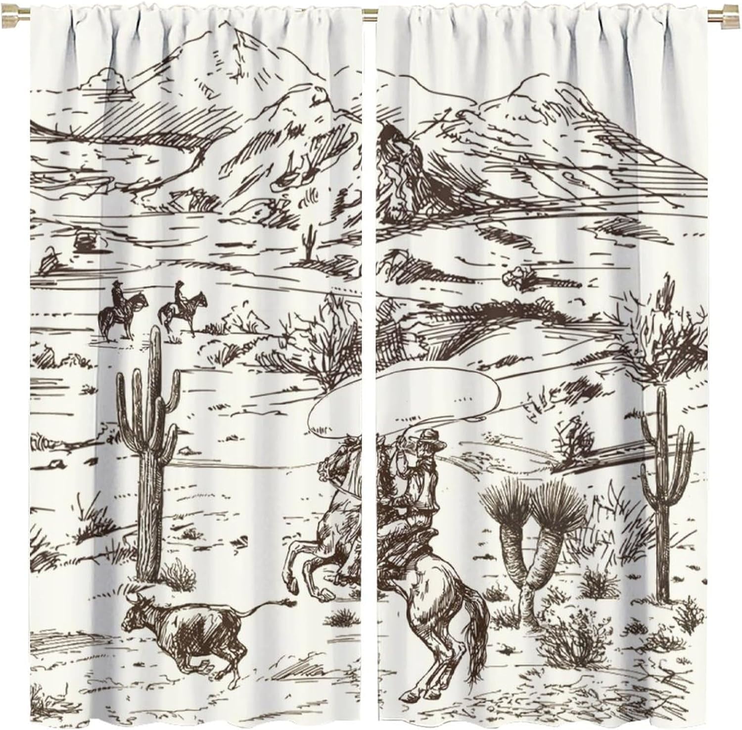 Vintage American Wilderness Western Cowboy Blackout Curtains for ...