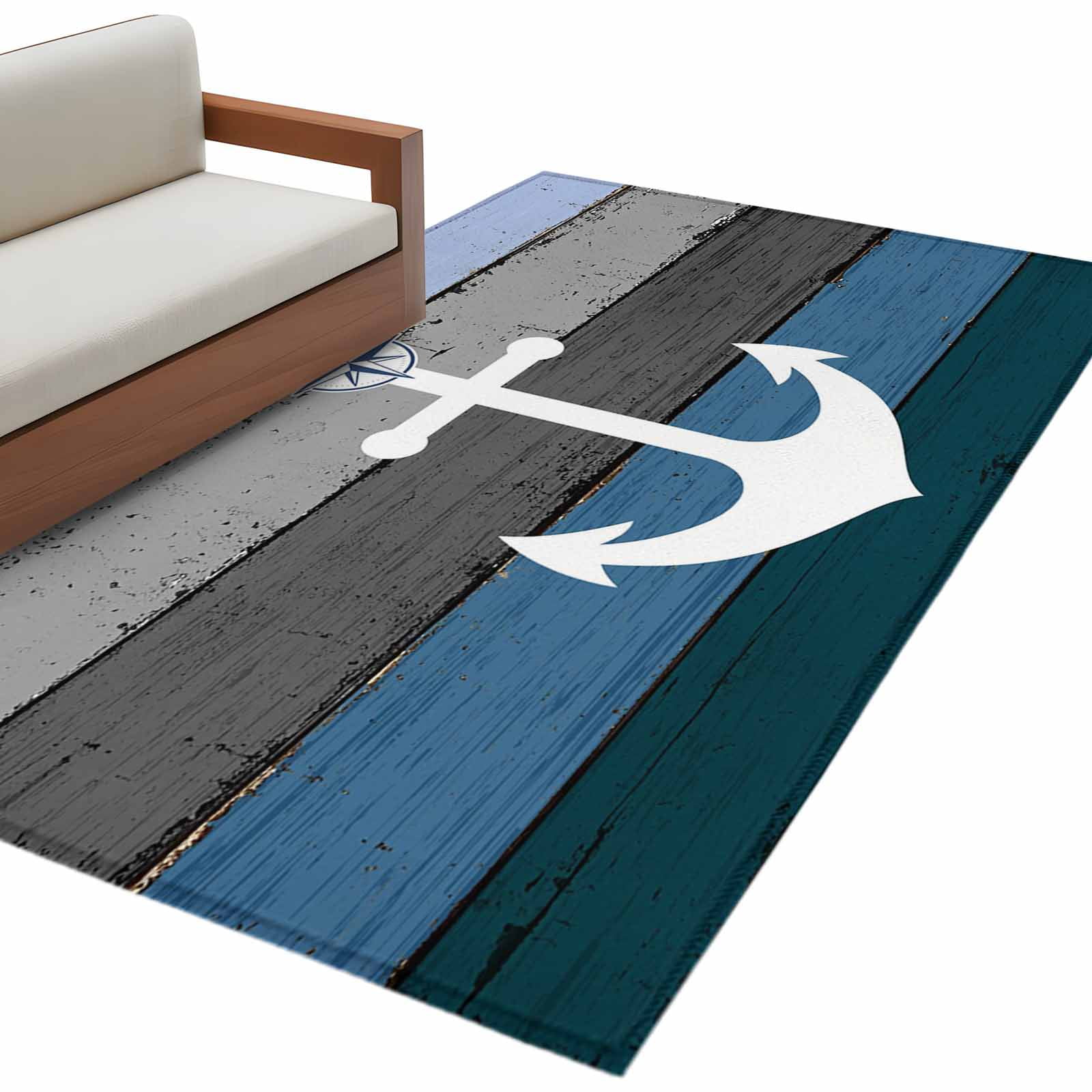 Vintage Anchor Area Rug 3x5ft Country Tear Gradient Wood Grain Non-Slip ...
