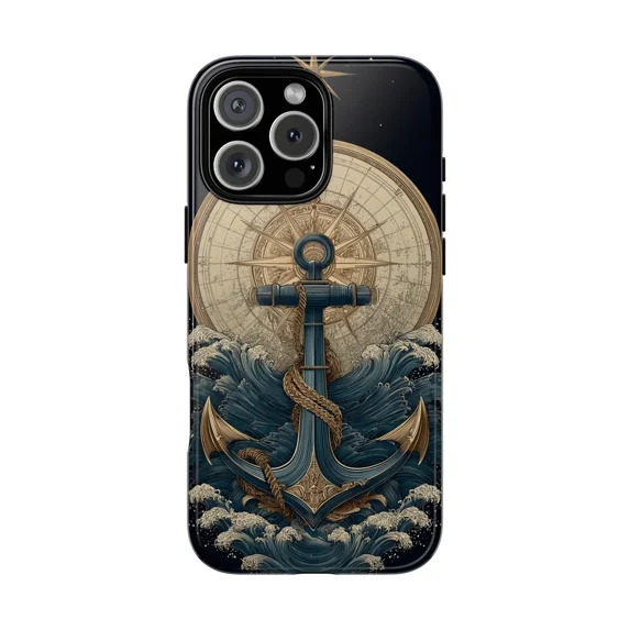 Vintage Anchor Compass Waves Nautical Ocean Case iPhone 17 16 15 14 13 ...