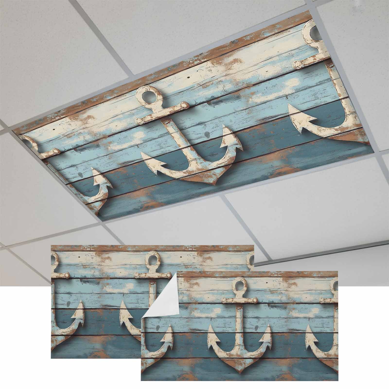 Vintage Anchor Magnetic Fluorescent Light Covers for Ceiling Lights 2 x ...