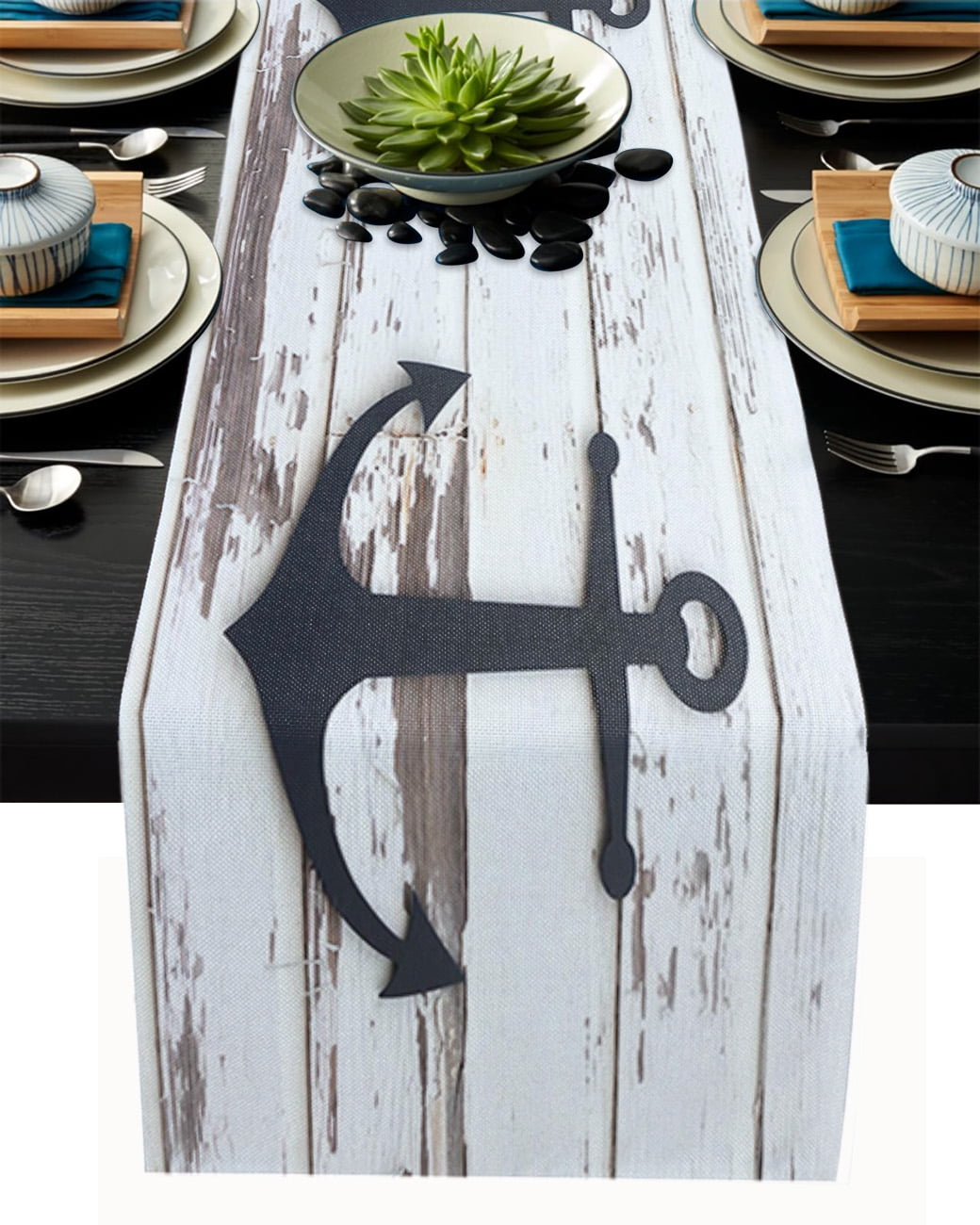 Vintage Anchor Wood Grain Table Runner Home Wedding Table Flag Mat ...
