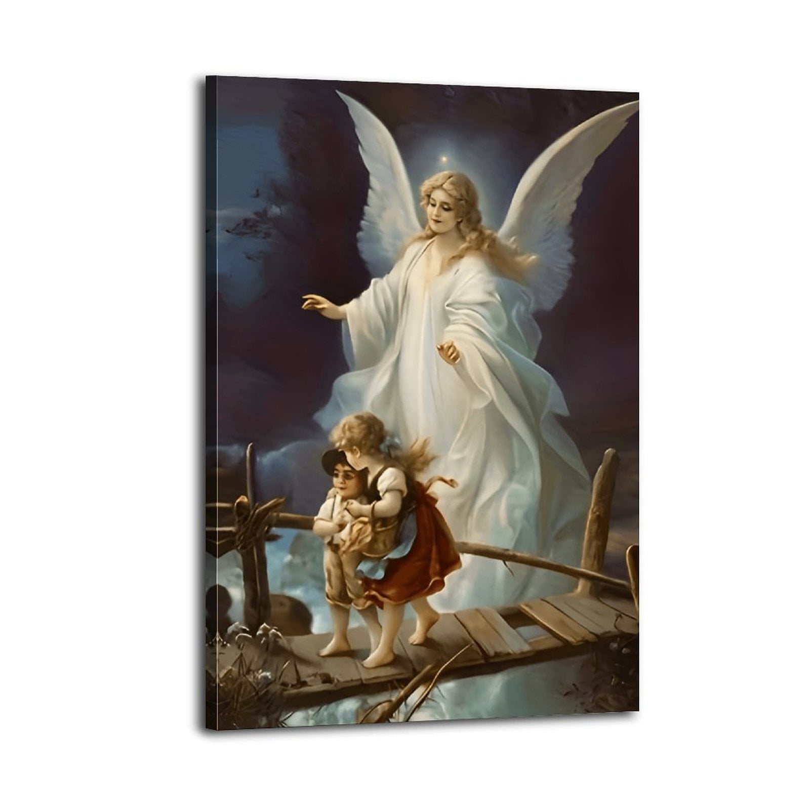 Vintage Angel Guardian Poster Wrapped Wooden Frame Wall Decor,,Canvas ...