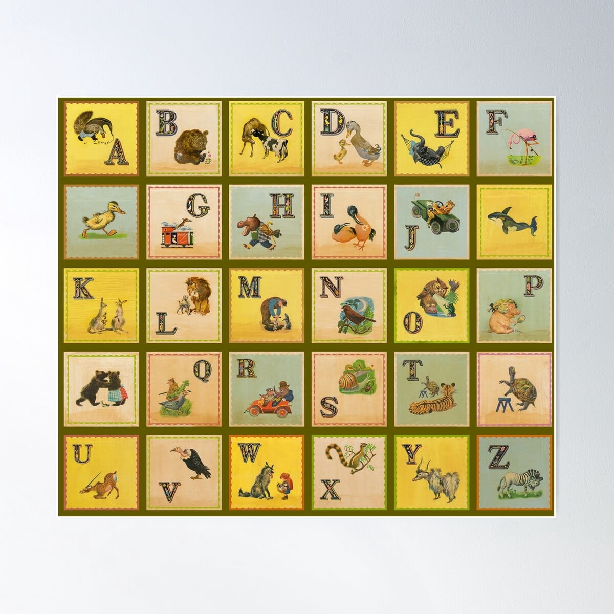 Vintage Animal Alphabet Baby Nursery Poster Wall Art, Modern Wall Decor ...
