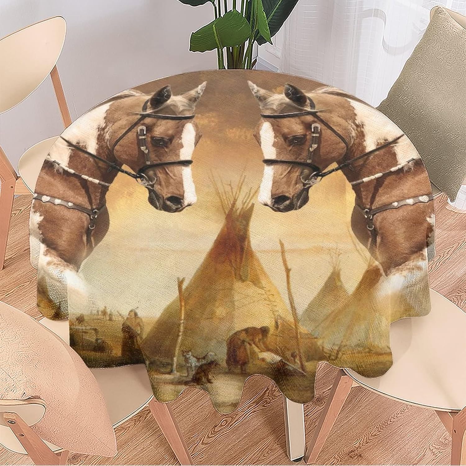 Vintage Animal Horse Round Tablecloths - Rustic Western Country Indian ...