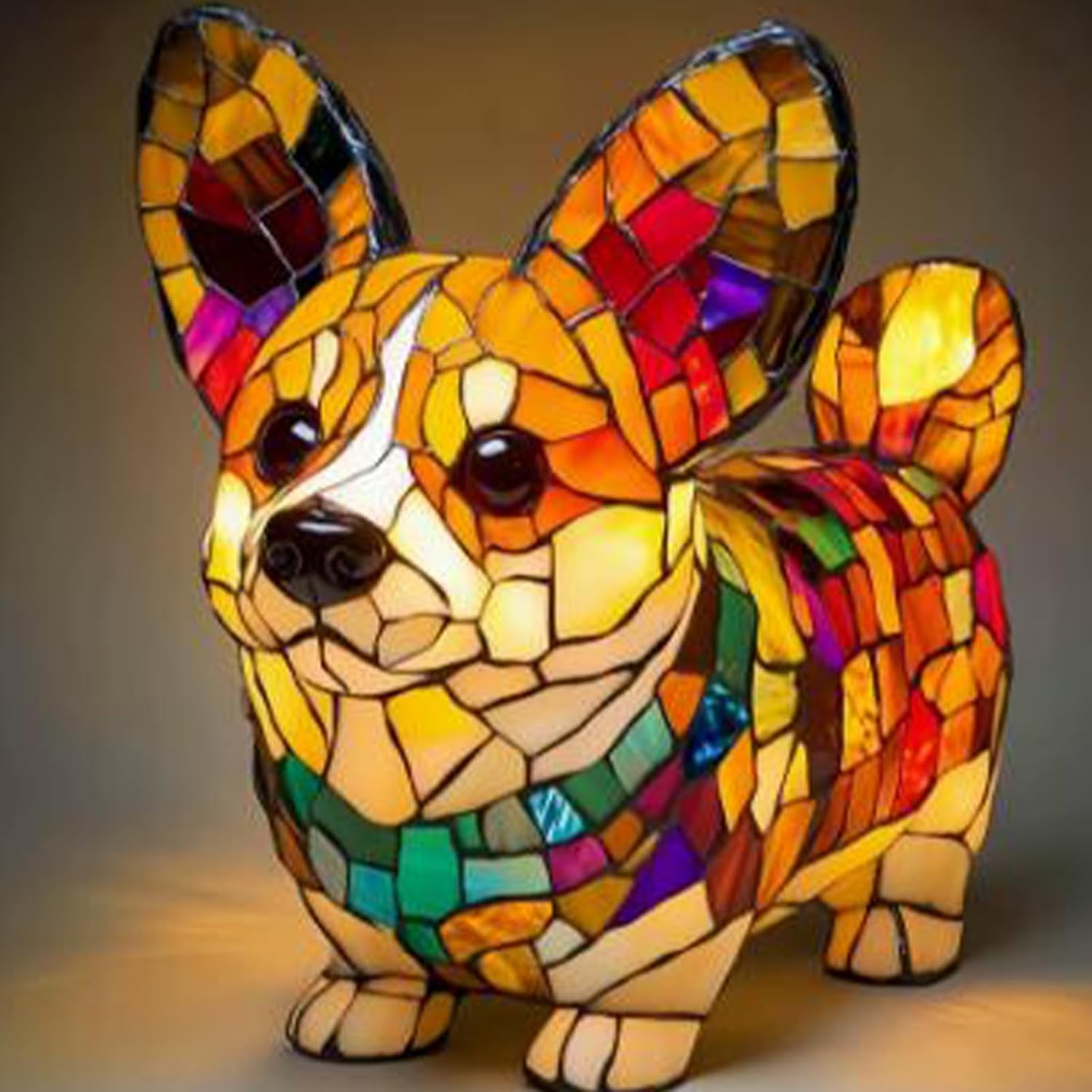 Vintage Animal Night Light Pug Lamp Stained Resin Mosaic Large,Corgi ...
