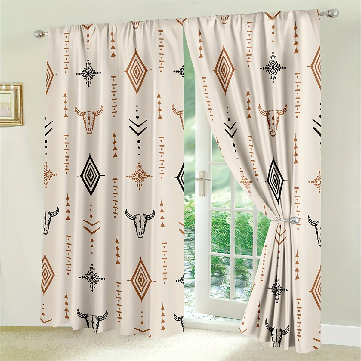 Vintage Animal Print Semi-Sheer Curtains - 2 Panels, Polyester Western ...