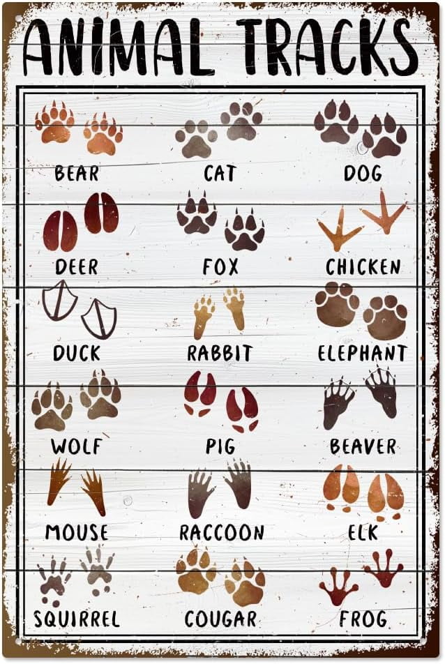 Vintage Animal Tracks Field Guide Metal Tin Sign 7.9x11.8 Inch Rustic ...