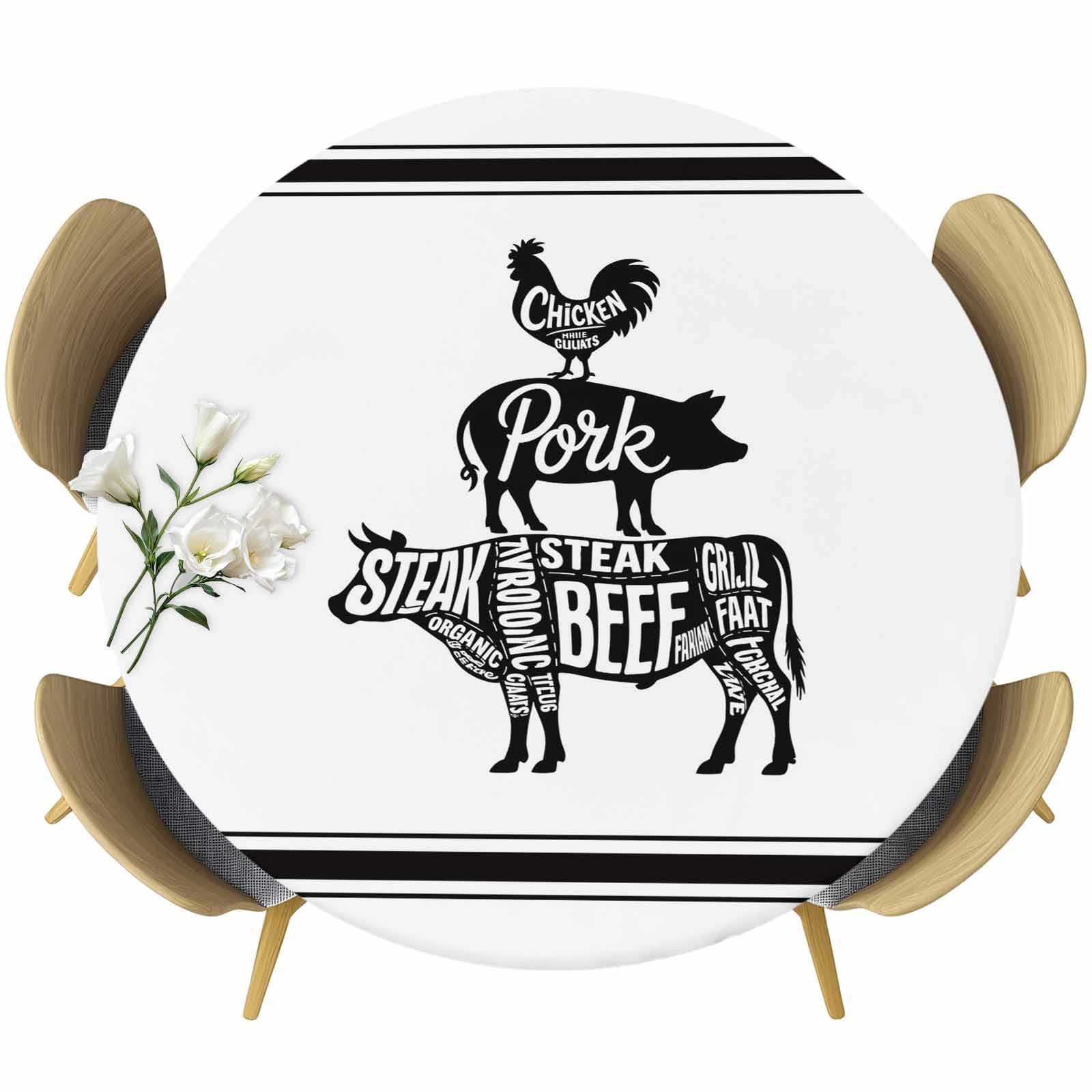 Vintage Animals Round Tablecloth, Fitted Table Cover with Elastic for ...