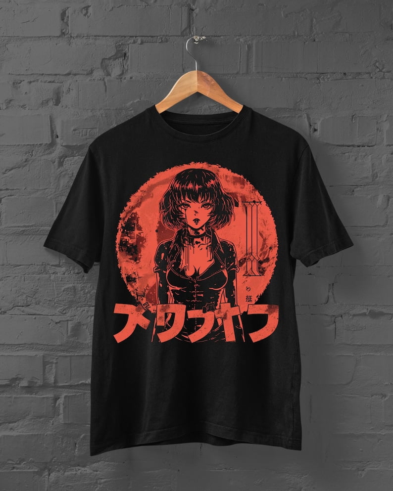 Vintage Anime Girl T-Shirt Kanji Grunge Harajuku Japanese Streetwear ...