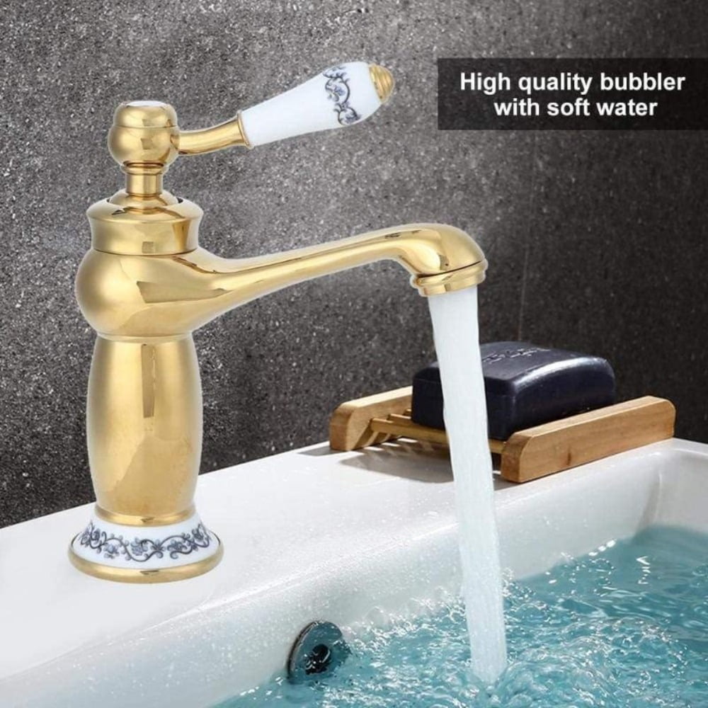 Vintage Antique Brass Faucet with Blue and White Porcelain, Long Neck ...