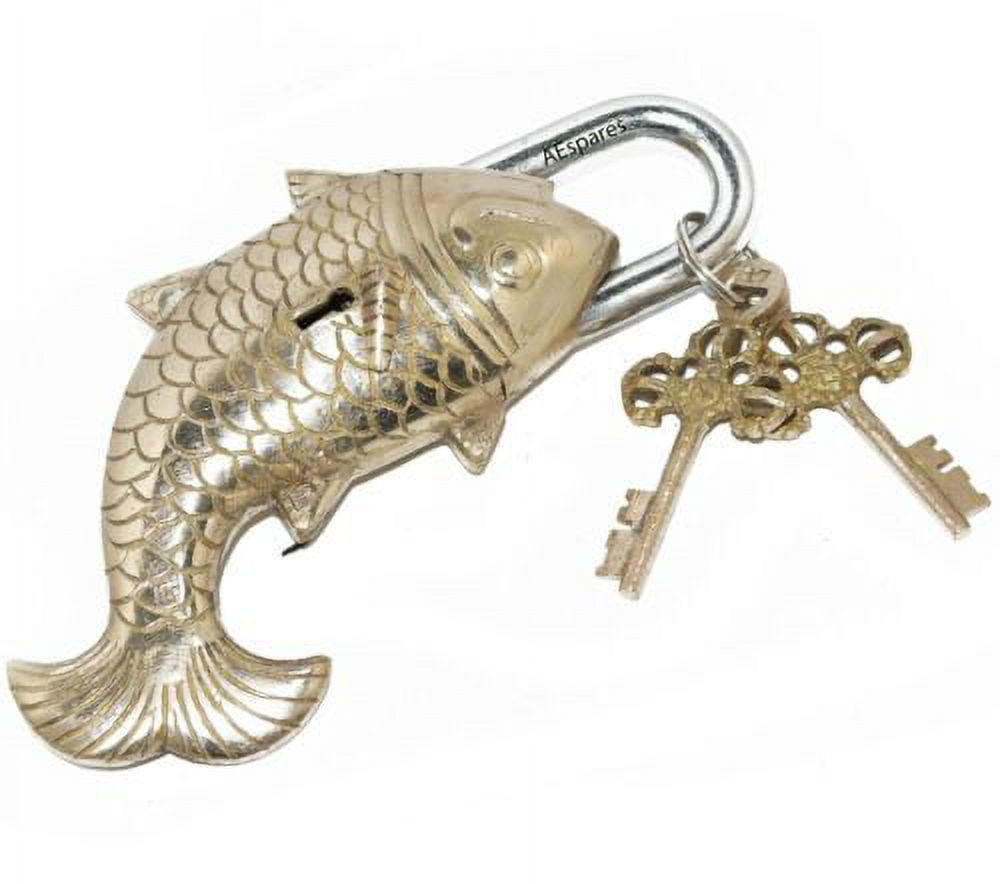 Vintage Antique Brass Fish Door Lock Lockpad + Keys Secret Lock ...