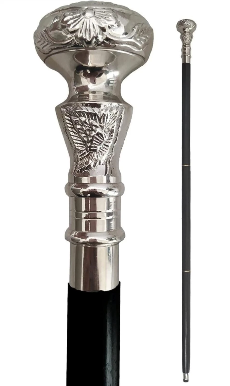 Vintage Antique Wooden Walking Cane – Silver Brass Knob Handle ...
