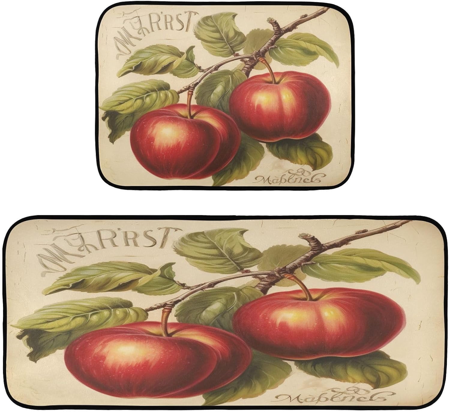 Vintage Apples Kitchen Mat Set of 2 Absorbent Anti Fatigue Kitchen Rug ...