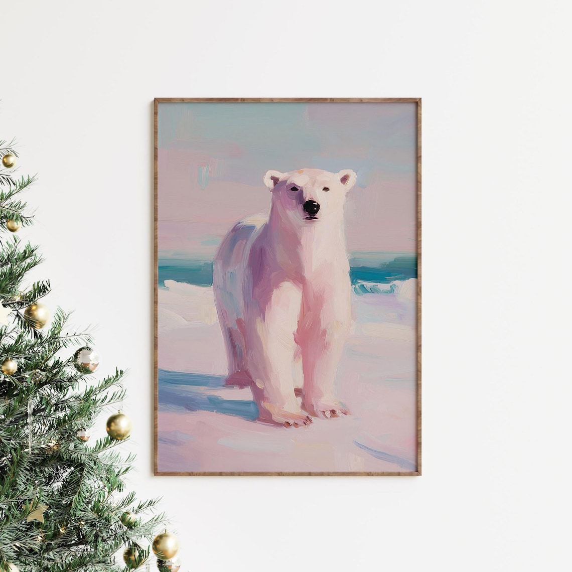 Vintage Arctic Polar Bear Wall Art Pink Winter Winter Festive Wall ...