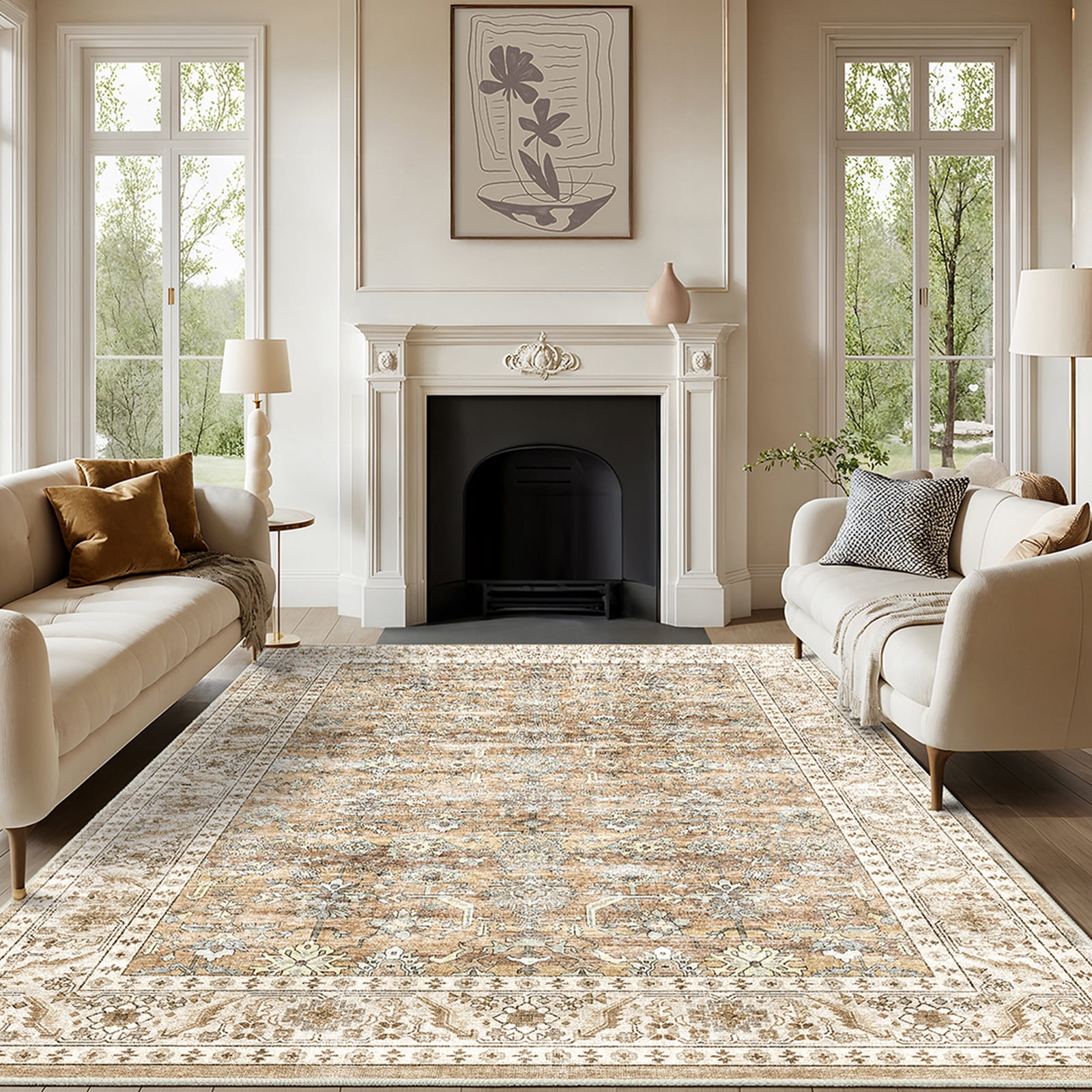 5'x7' Area Rugs for Living Room Machine Washable Vintage Indoor Rug Low ...