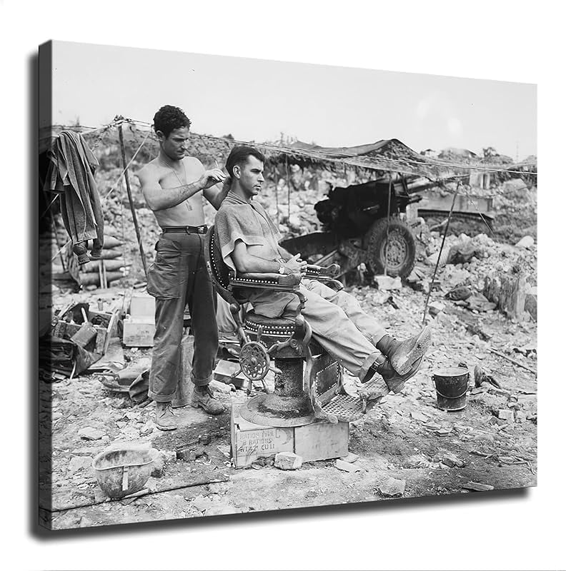 Vintage Army Soldier Cutting Hair Salon Decor Barber Shop Canvas Poster ...