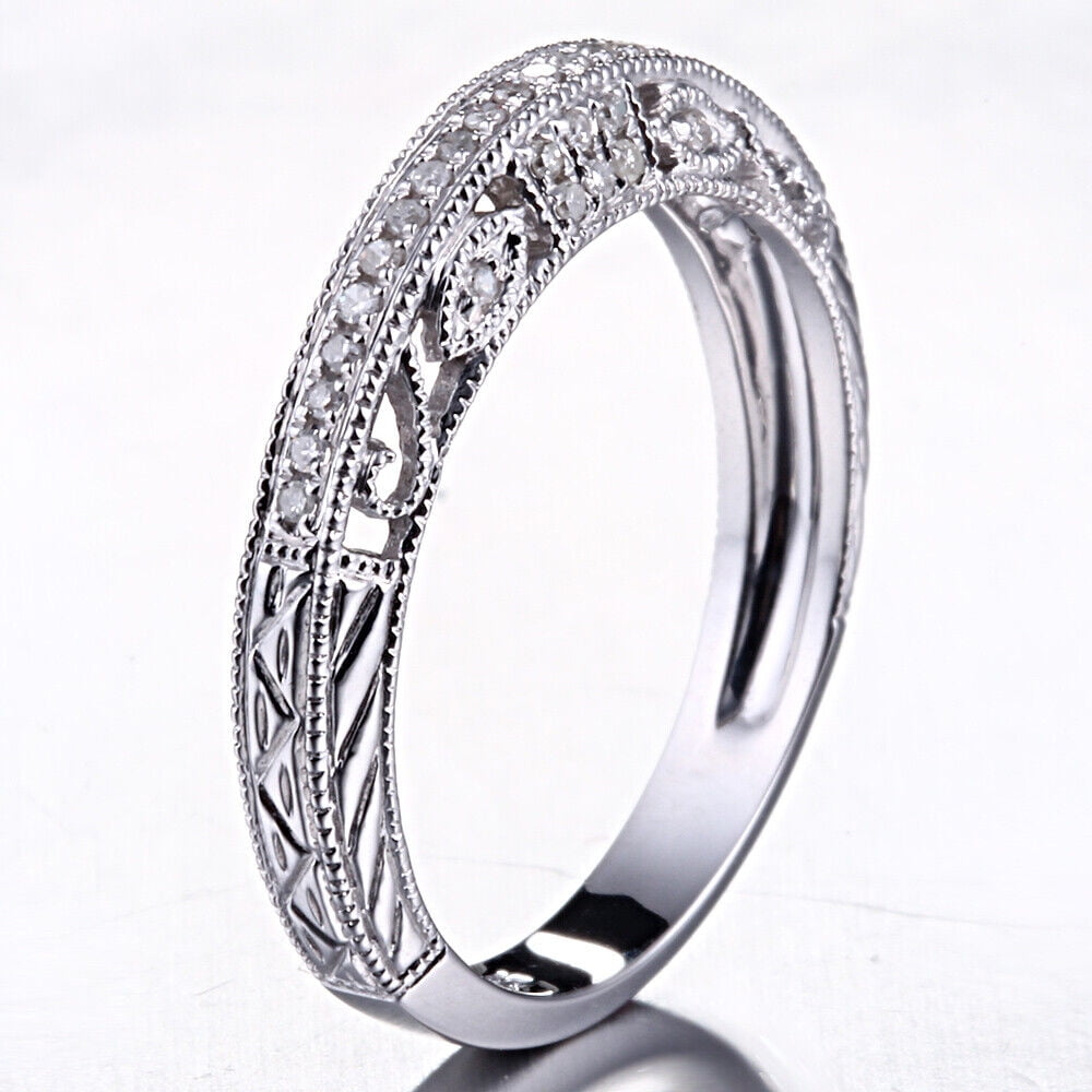 Vintage Art Deco Half Eternity Diamond Wedding Band, Milgrain ...