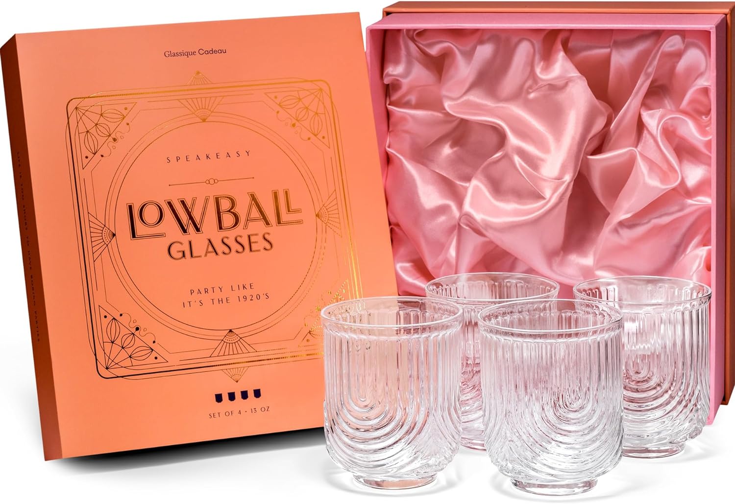 Vintage Art Deco Lowball Gatsby Cocktail Glasses | Set of 4 | 13 oz ...