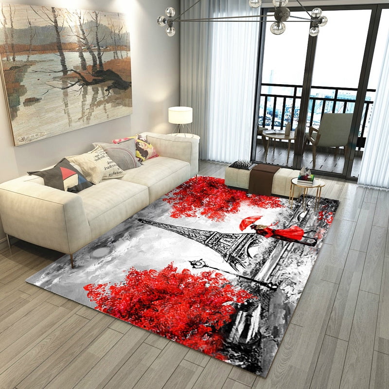 Vintage Art France Paris Eiffel Tower Oil Painting Area Rug Rugs for ...