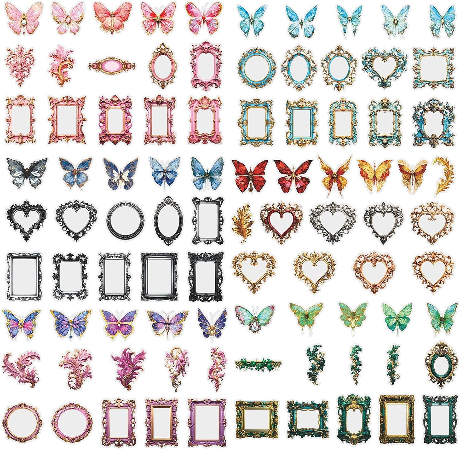 Vintage Assorted Frames Stickers, 180 PCS Baroque Style European Paper Frames Aesthetic Art ...