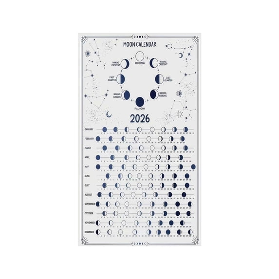 Vintage Astronomy Print, 2026 Moon Phase Calendar with Eclipses, Retro ...