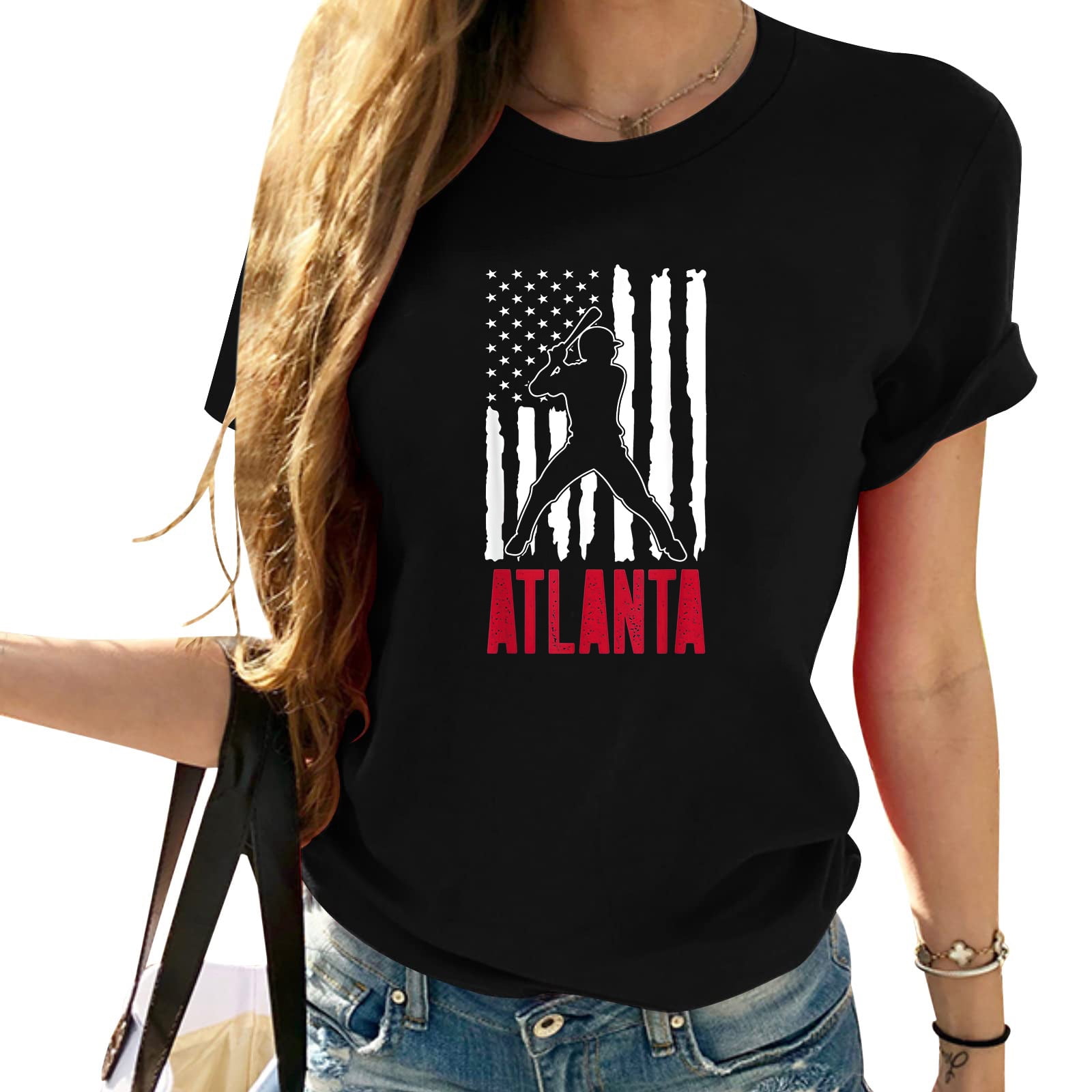 Vintage Atlanta American Flag Distressed Baseball Graphic Tees for ...
