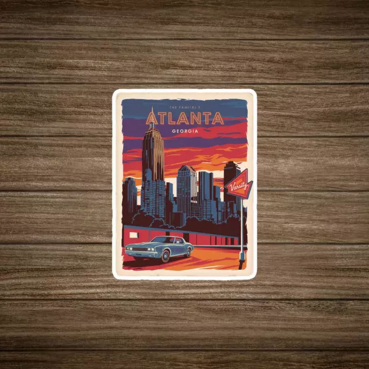 Vintage Atlanta Georgia Travel Sticker - Retro City Skyline Art Print ...