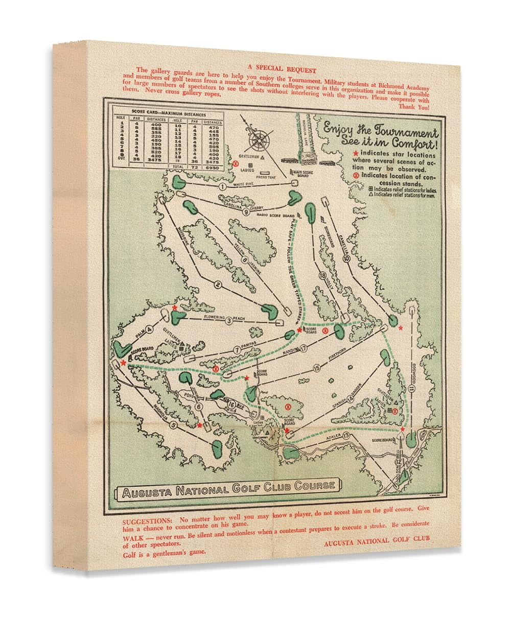 Vintage Augusta National Golf Club Course Map 1954 Art Print - 16" x 20 ...