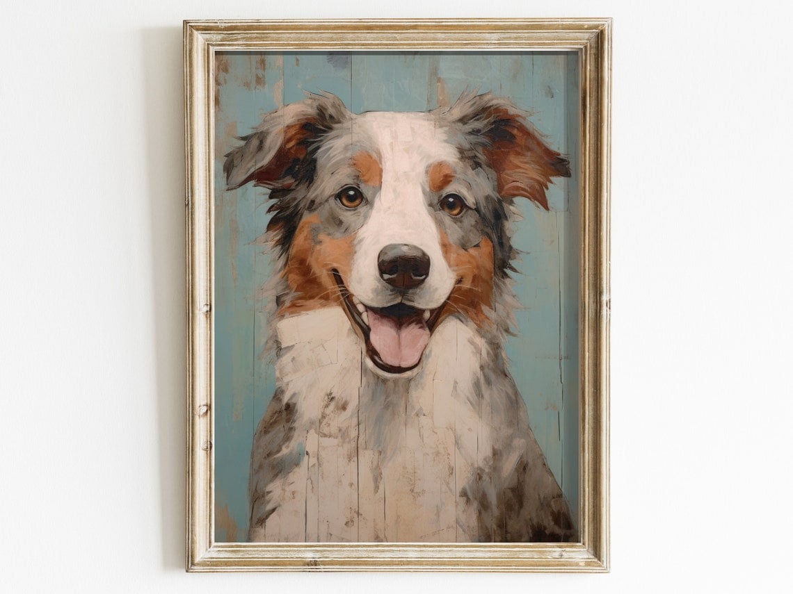 Vintage Australian Shepherd Wall Art - Aussie Dog Lover Wall Decor ...