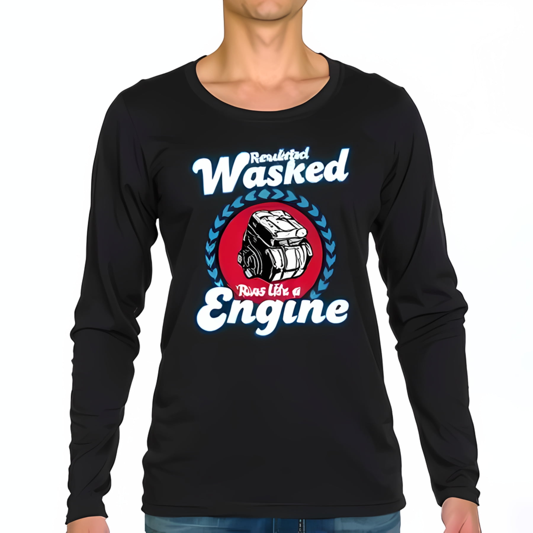 Vintage Automotive Long Sleeve T-Shirt with Red Circle & Blue Laurel ...