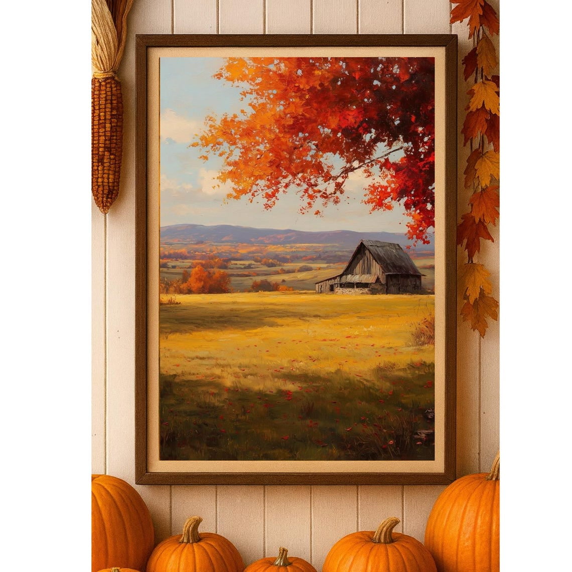 Vintage Autumn Barn Print, Rustic Farmhouse Fall Wall Decor Home Decor ...