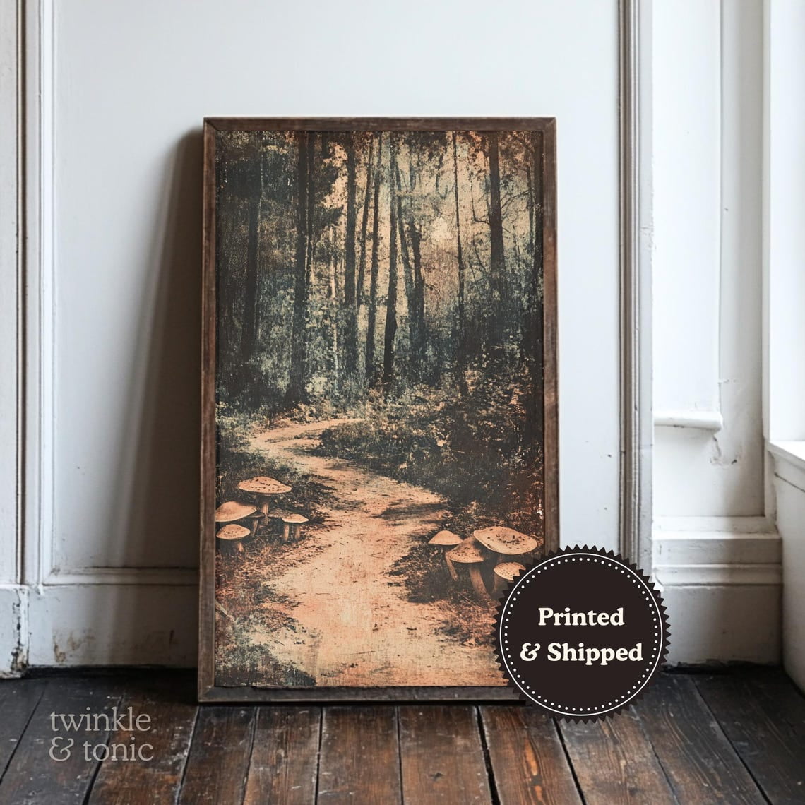 Vintage Autumn Forest Art Print Mushroom Woods Wall Decor Rustic ...