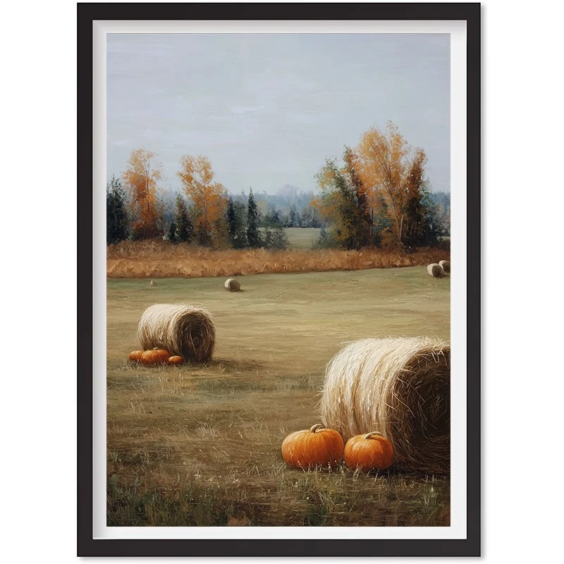 Vintage Autumn Harvest Hayfield Print | Rustic Farmhouse Pumpkin Wall ...