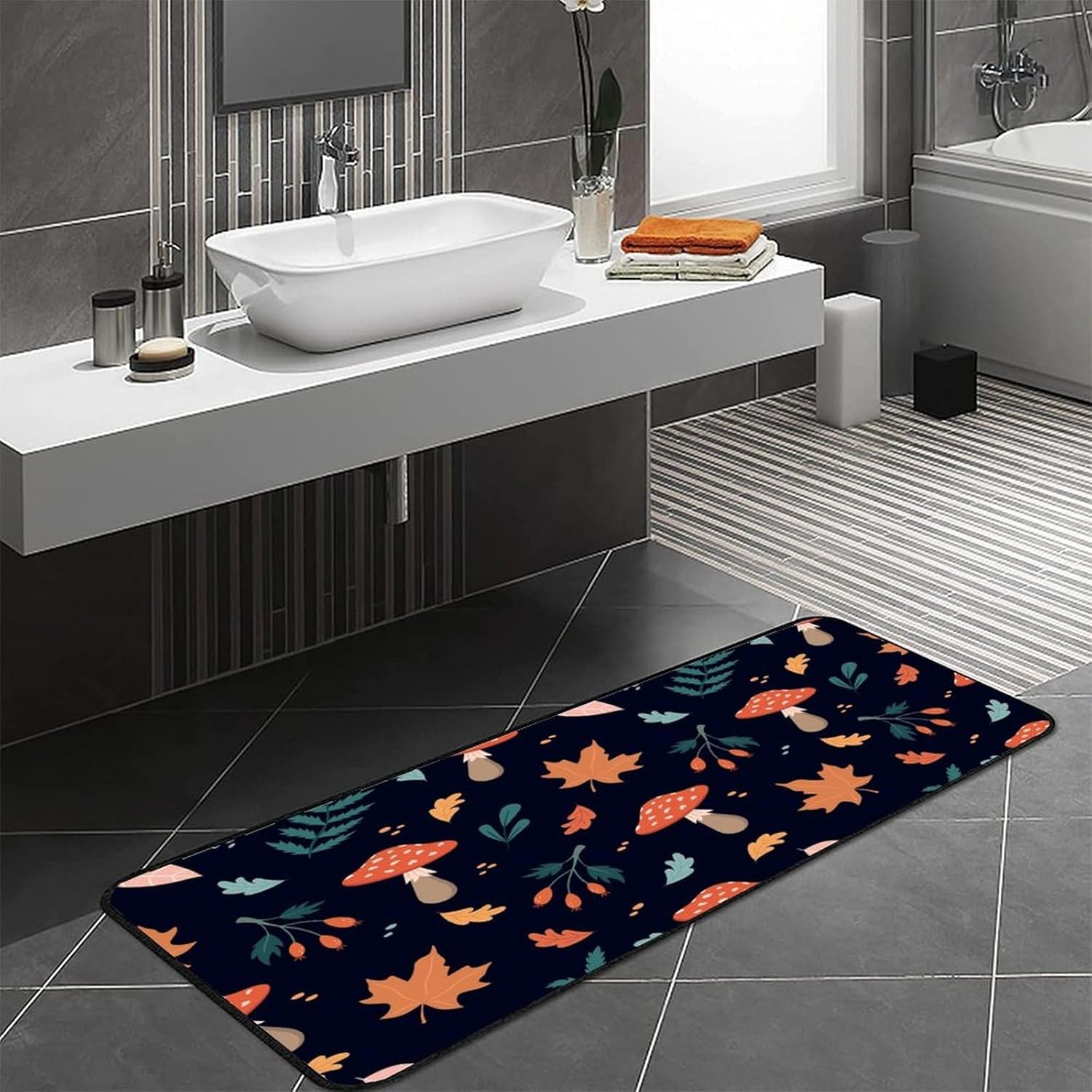Vintage Autumn Leaves Mushrooms Kitchen Rugs 39 X 20 Inch Bath Mat Non ...