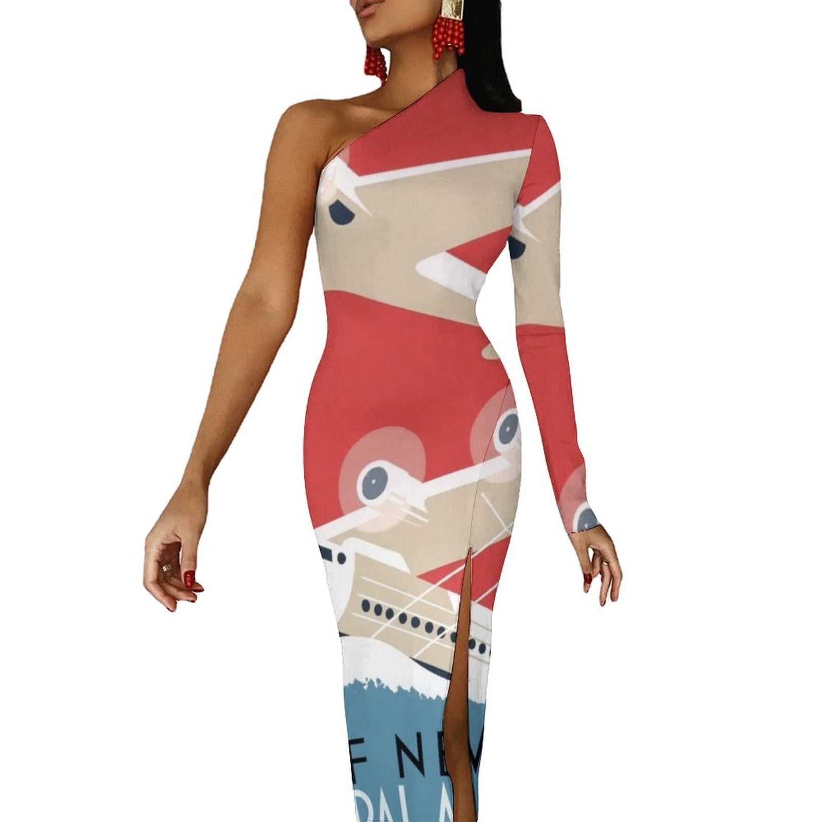 Vintage Aviation Poster 1930s Half Dleeve Split Dress summer dress for ...