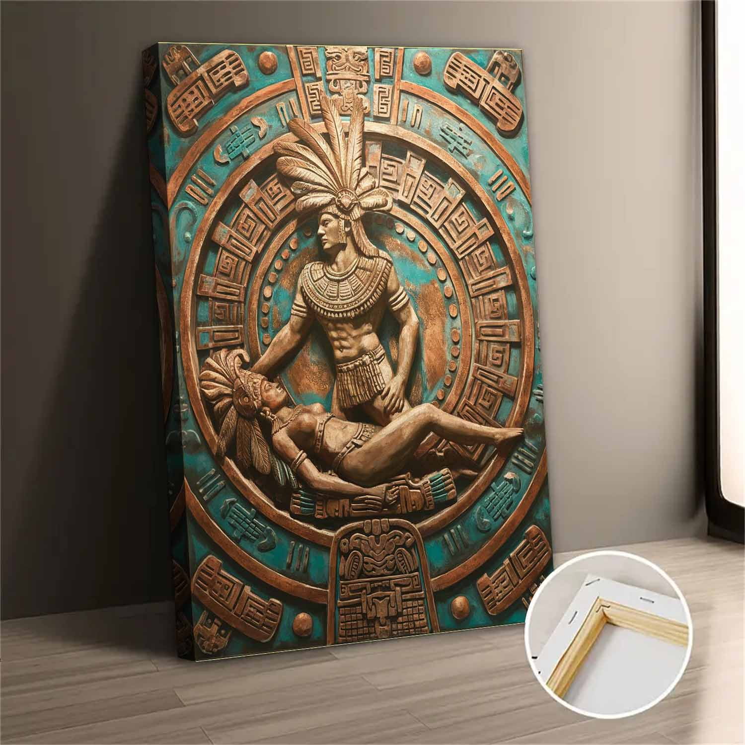 Vintage Aztec Mayan Canvas Wall Art Print, Abstract Modern Aesthetic ...