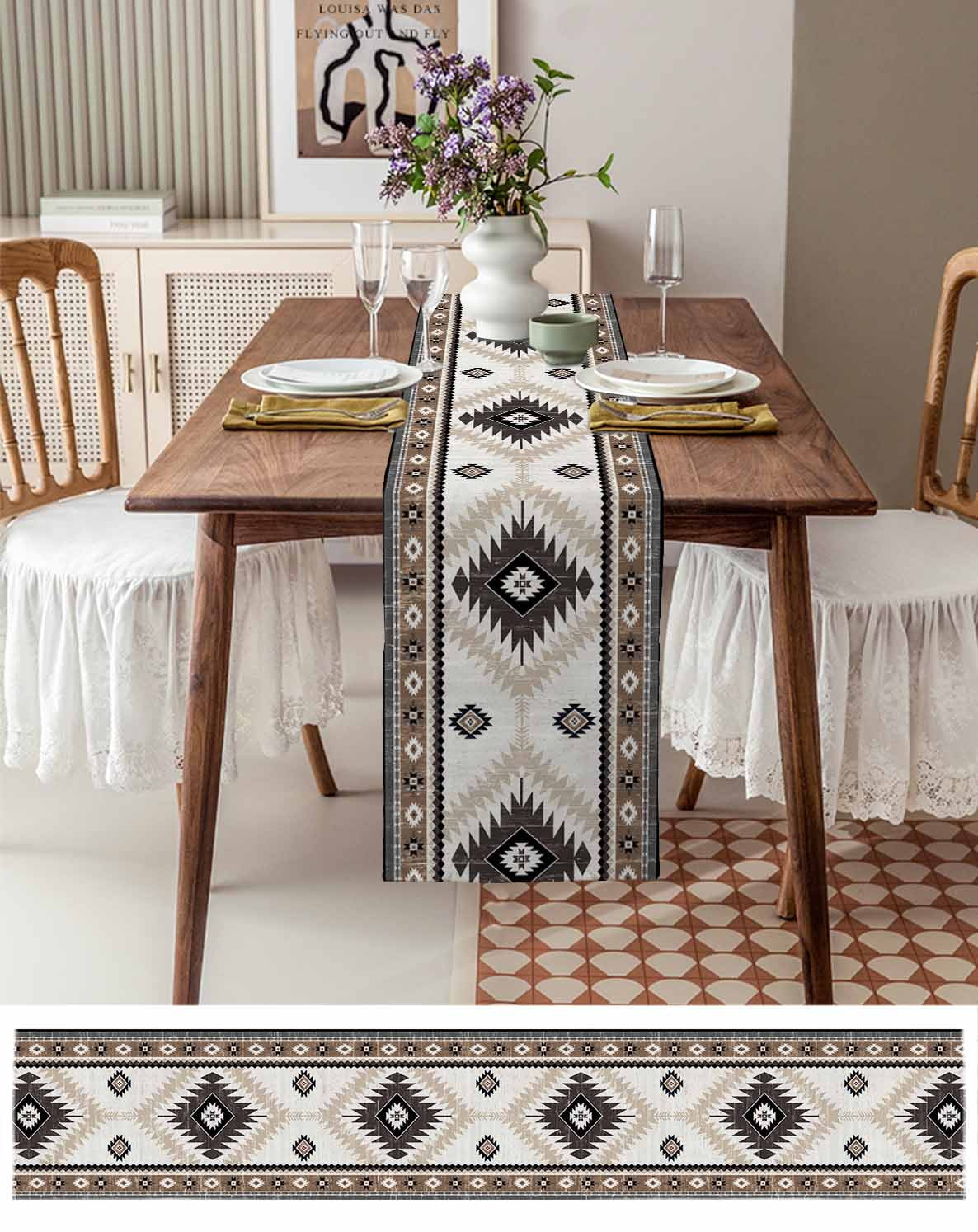 Vintage Aztec Southwest Wind Table Runner 13x70in Non-Slip Cotton Linen ...