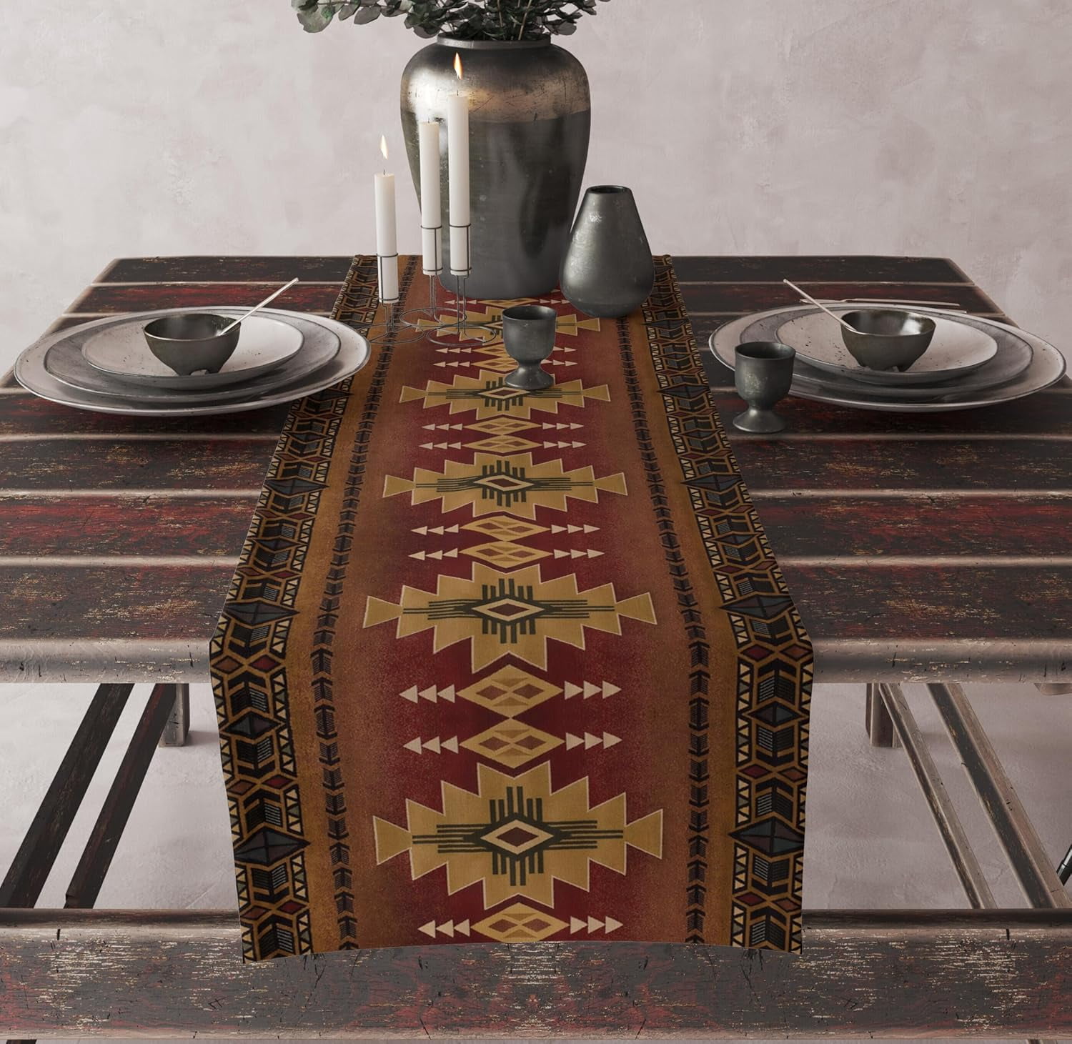 Vintage Aztec Table Runner Southwestern Ethnic Tribal Style Rustic ...