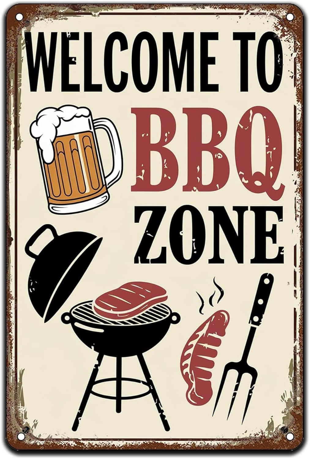 Vintage BBQ Metal Signs,Welcome To BBQ Zone Funny Garden Wall Decor ...