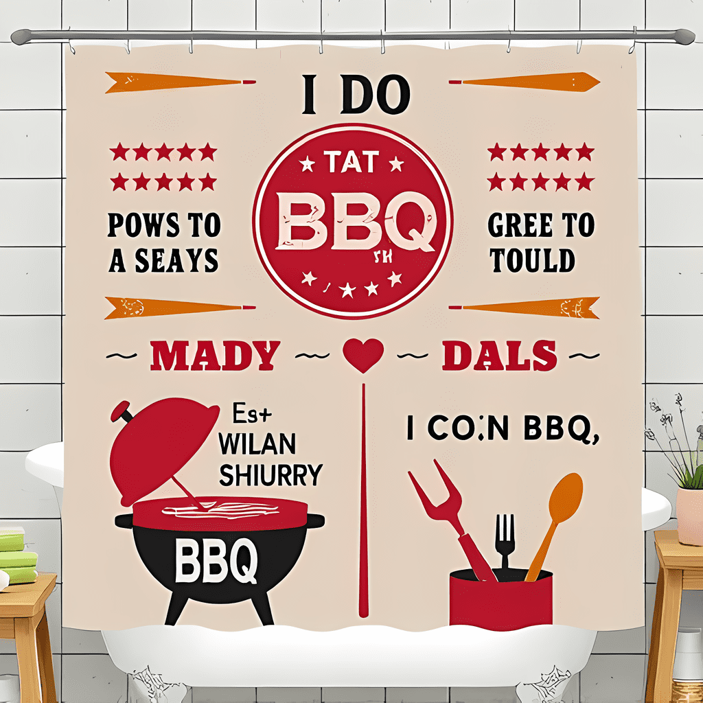 Vintage BBQ Shower Curtain - "I DO" Design with Graphics Perfect for ...
