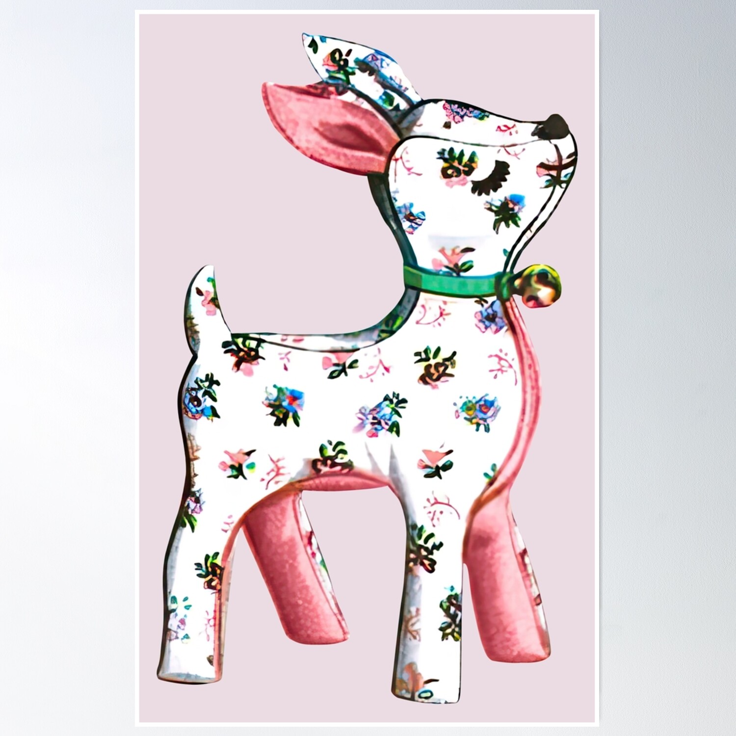 Vintage Baby Deer Stuffed Animal Illustration Poster Wall Art, Modern ...