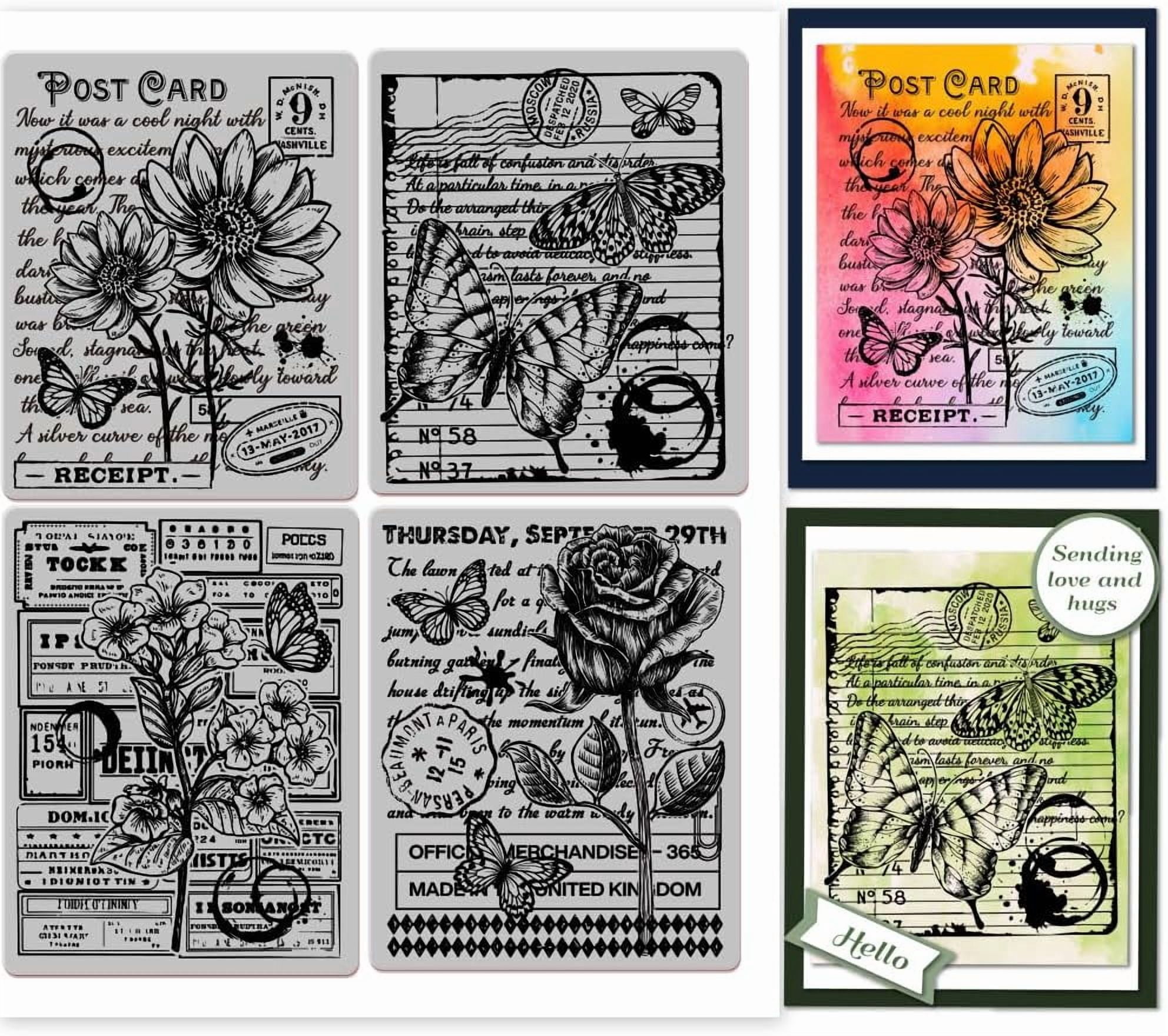 Vintage Background Cling Rubber Stamp 7.09x8.66inch Flowers Butterflies ...