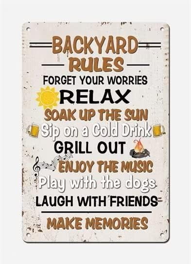 Vintage Backyard Rules Sign 8x12 inch Funny Rules Sign,Wall Art,Bar ...