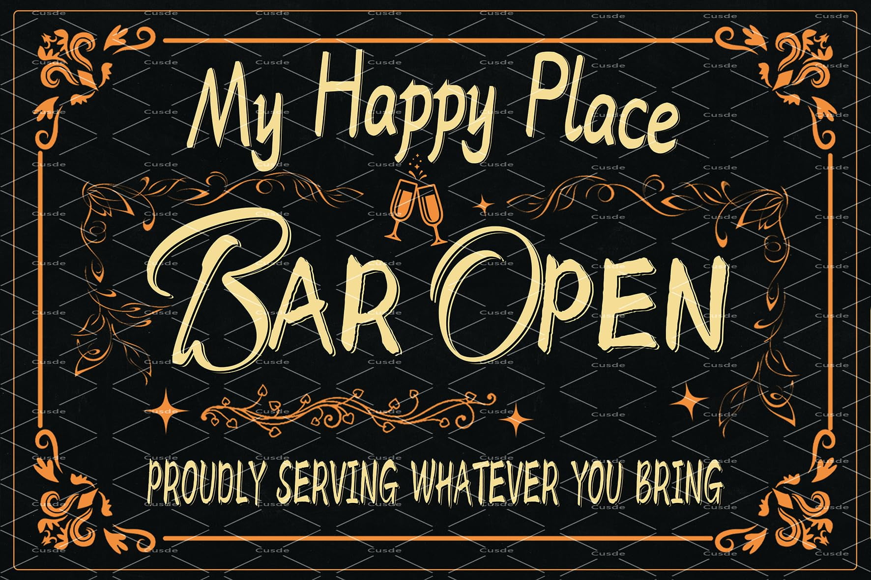 Vintage Bar Metal Tin Sign My Happy Place Bar Open Proudly Serving ...