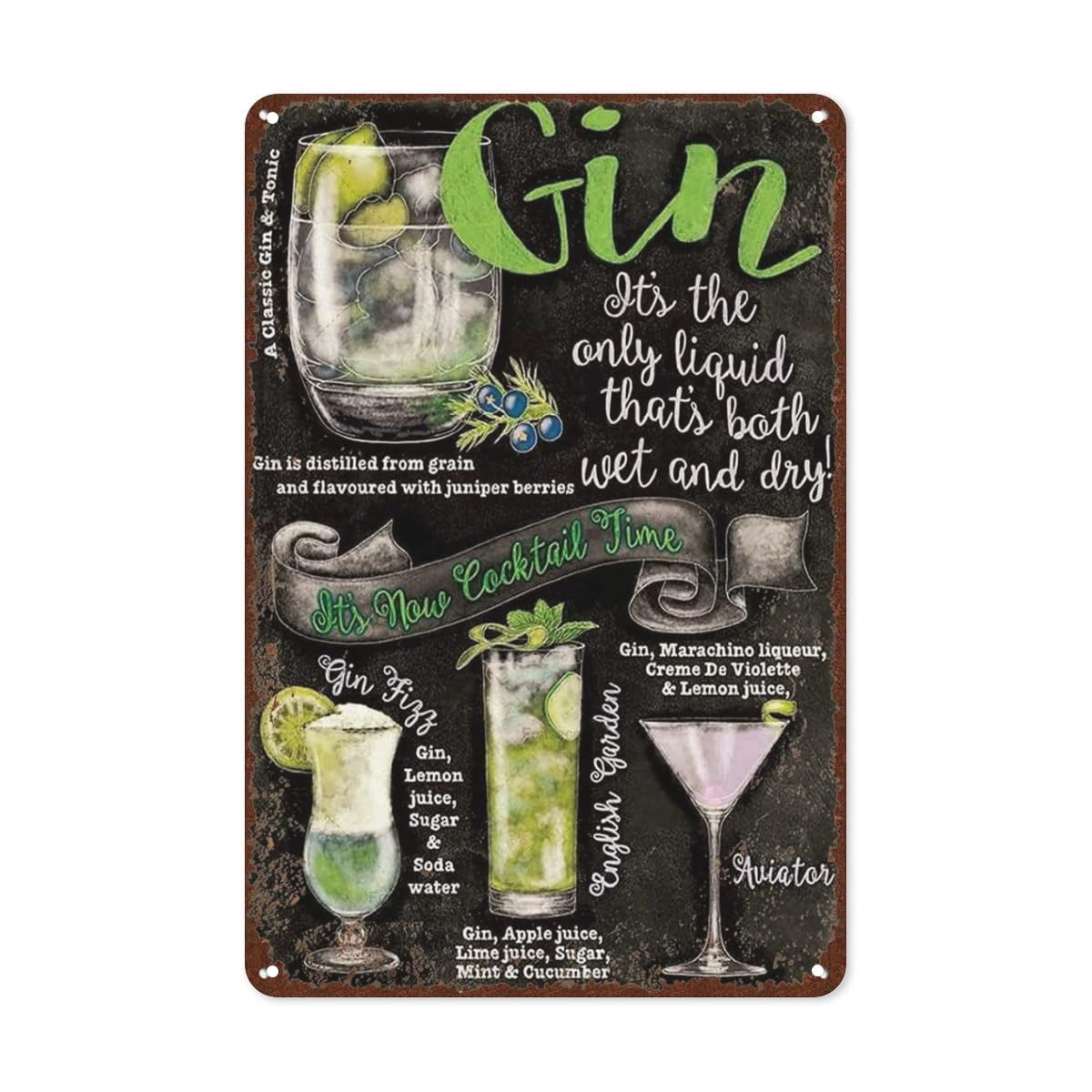 Vintage Bar Sign Classic Gin Cocktail Aluminium Sign, Cocktail Menu ...