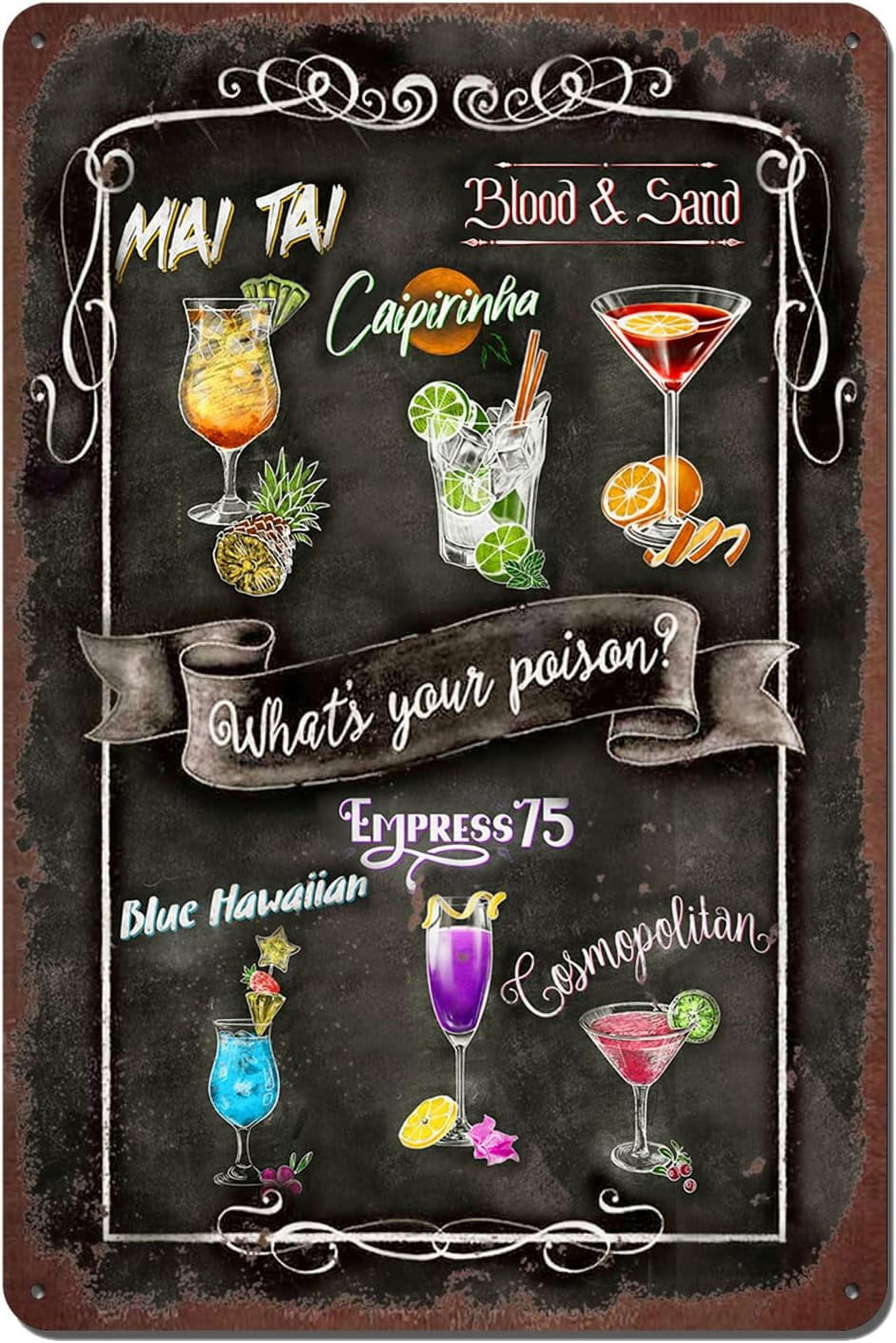 Vintage Bar Sign Cocktail Menu Metal Tin Sign Cocktail Metal Tin Sign ...