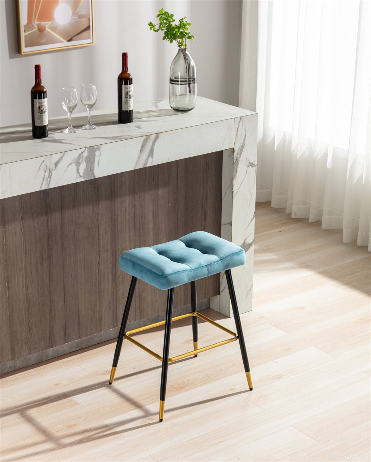 Vintage Bar Stool, Footrest Counter Height Dining Chair with Metal ...