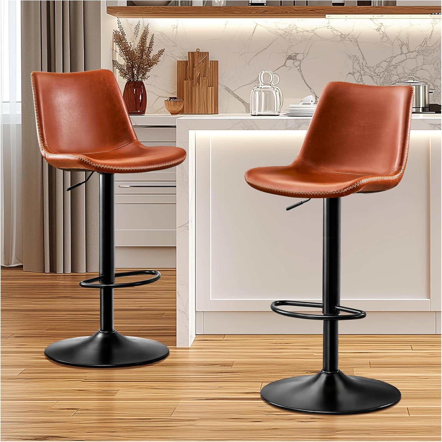 Vintage Bar Stool Height Adjustable Crazy Horse Leather Bar Chair with ...